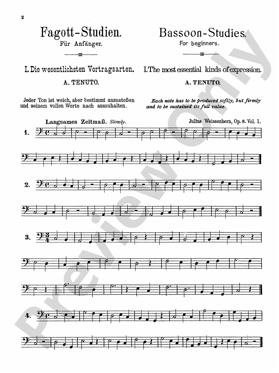 Weissenborn: Bassoon Studies for Beginners, Op. 8: Bassoon Book: Julius ...