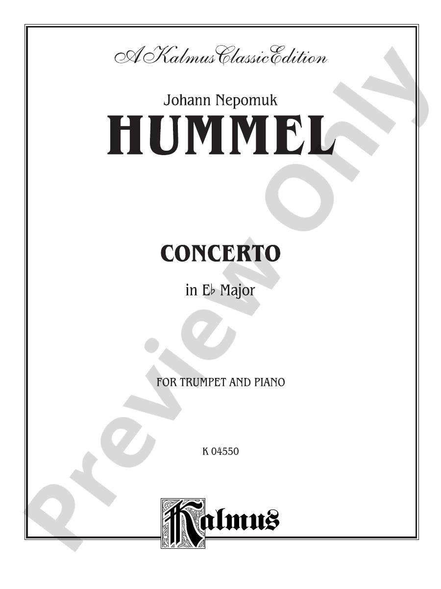 Hummel: Concerto in E flat Major: Trumpet Part(s): Johann Nepomuk ...