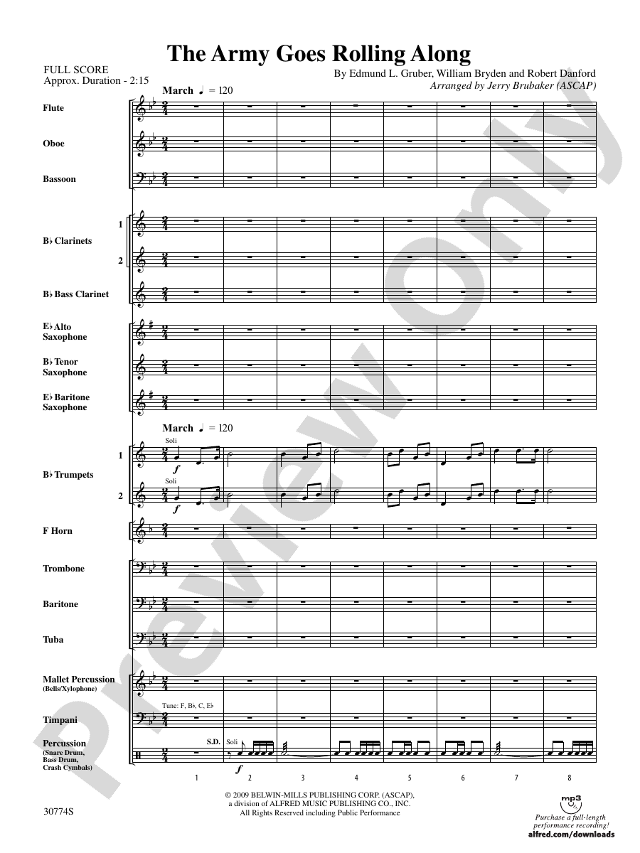 The Army Goes Rolling Along: Concert Band Conductor Score & Parts ...