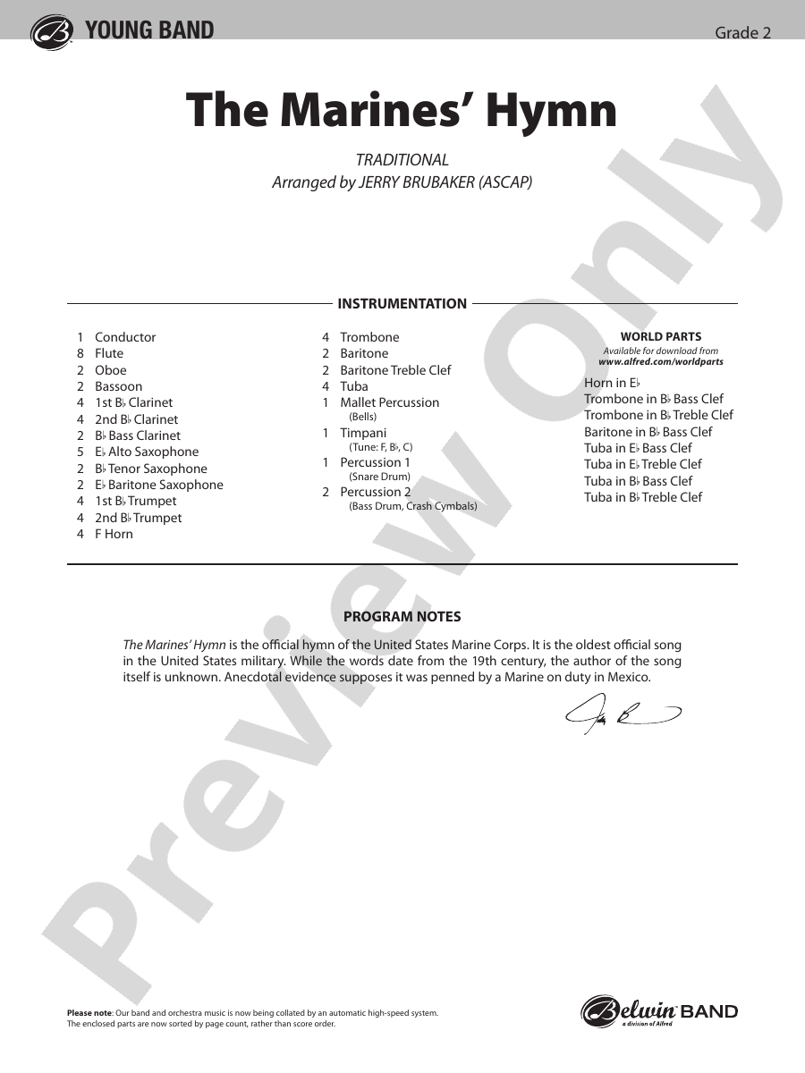 The Marines' Hymn: Concert Band Conductor Score & Parts - Digital Sheet ...