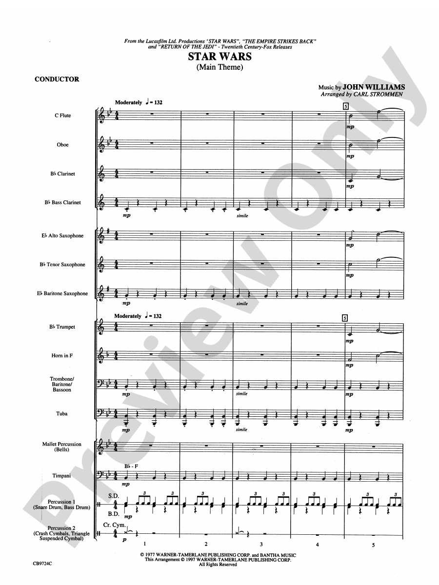 Star Wars® Main Theme: Concert Band Conductor Score & Parts: John ...