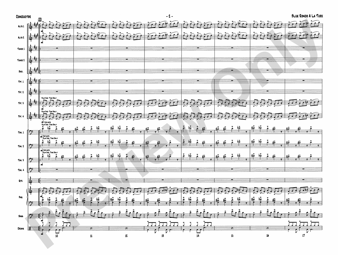 Blue Rondo a la Turk: Jazz Ensemble Conductor Score & Parts: Dave ...