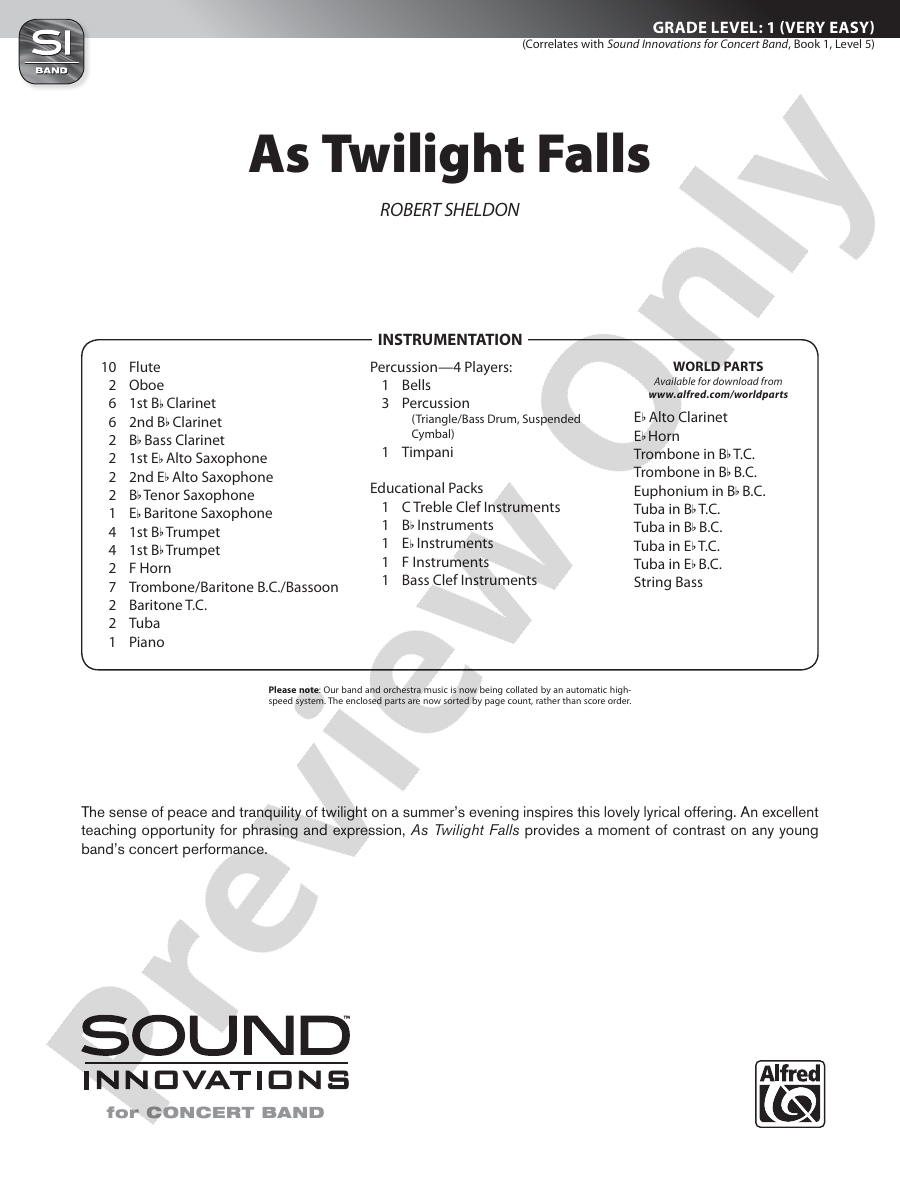 As Twilight Falls: Concert Band Conductor Score & Parts: Robert Sheldon ...