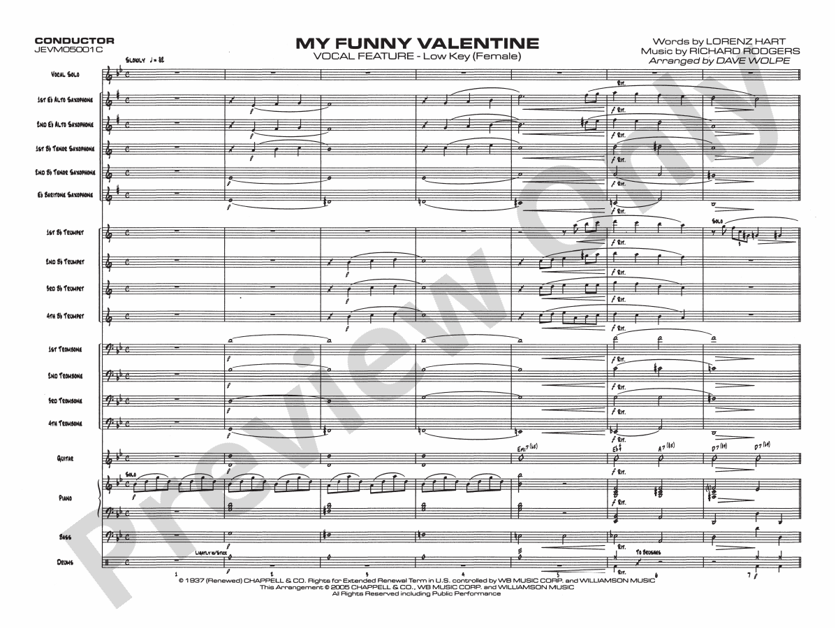 My Funny Valentine: Vocal Solo with Jazz Ensemble Conductor Score ...