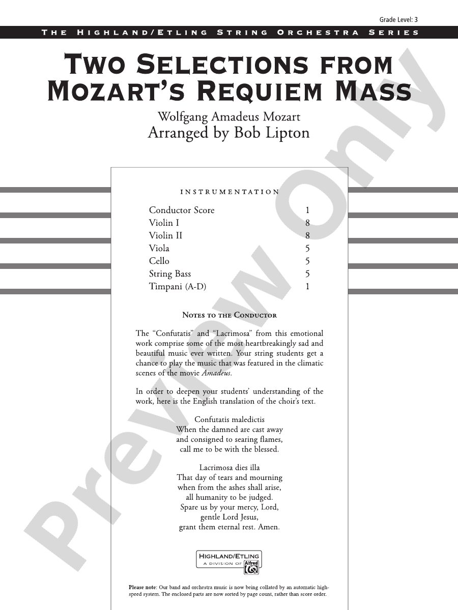 Two Selections from Mozart's Requiem Mass: String Orchestra Conductor ...