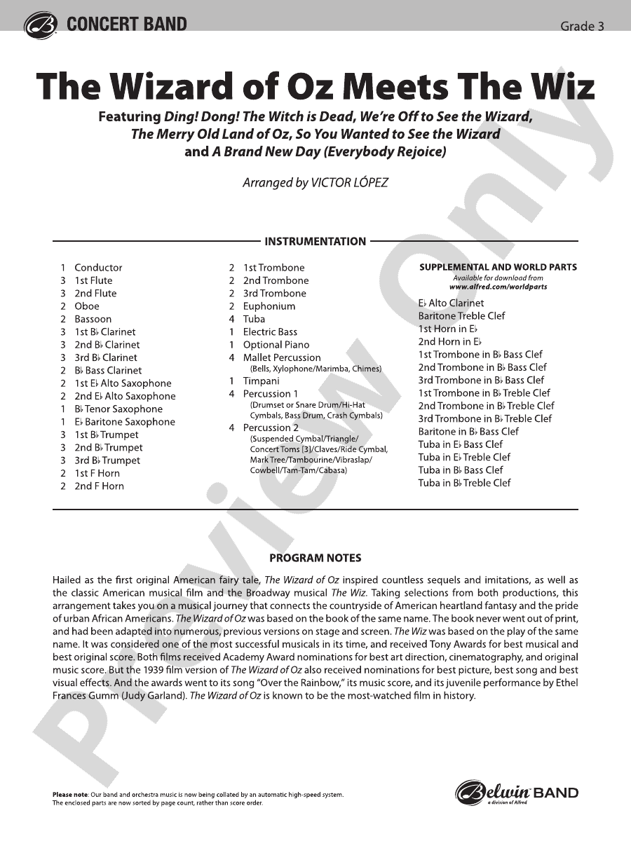 The Wizard of Oz Meets The Wiz: Concert Band Conductor Score & Parts - Digital Sheet Music Download