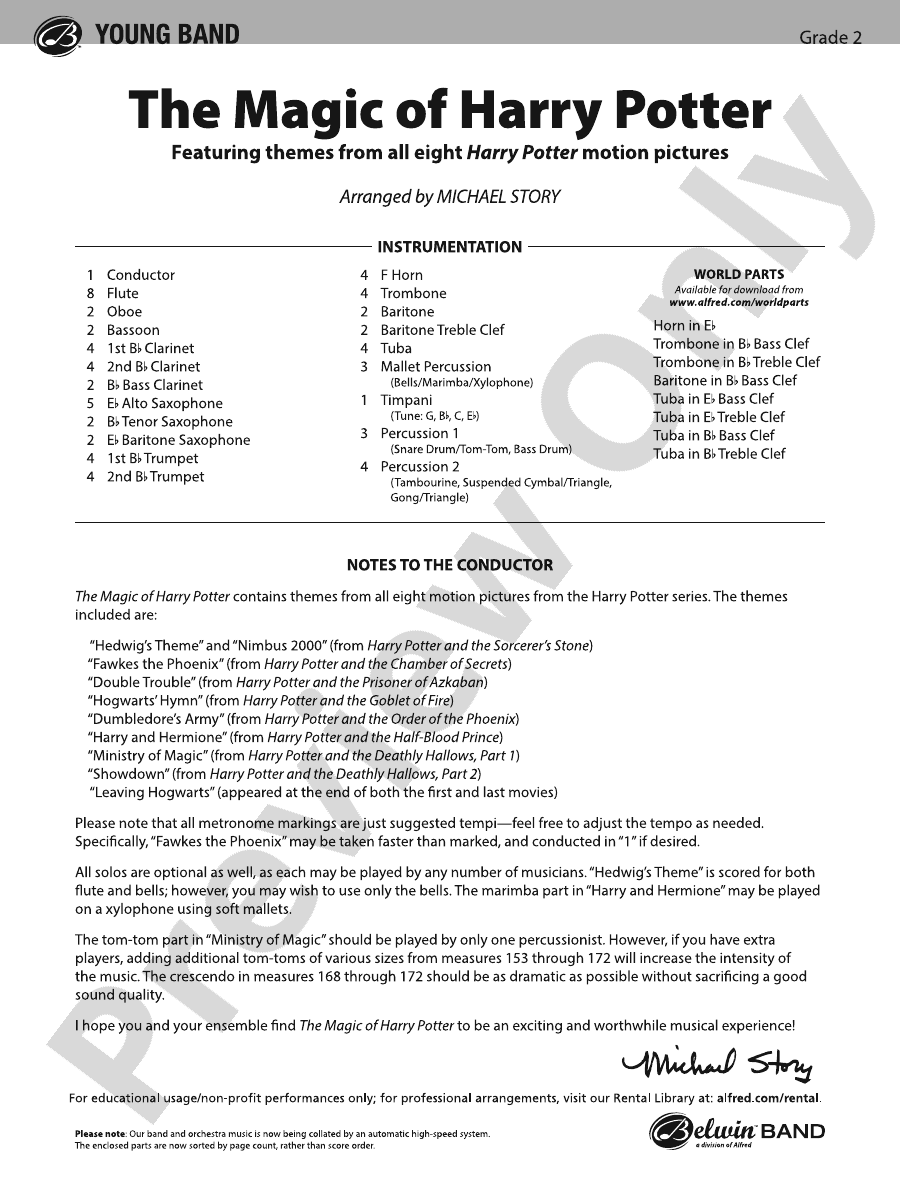 The Magic of Harry Potter: Concert Band Conductor Score & Parts ...