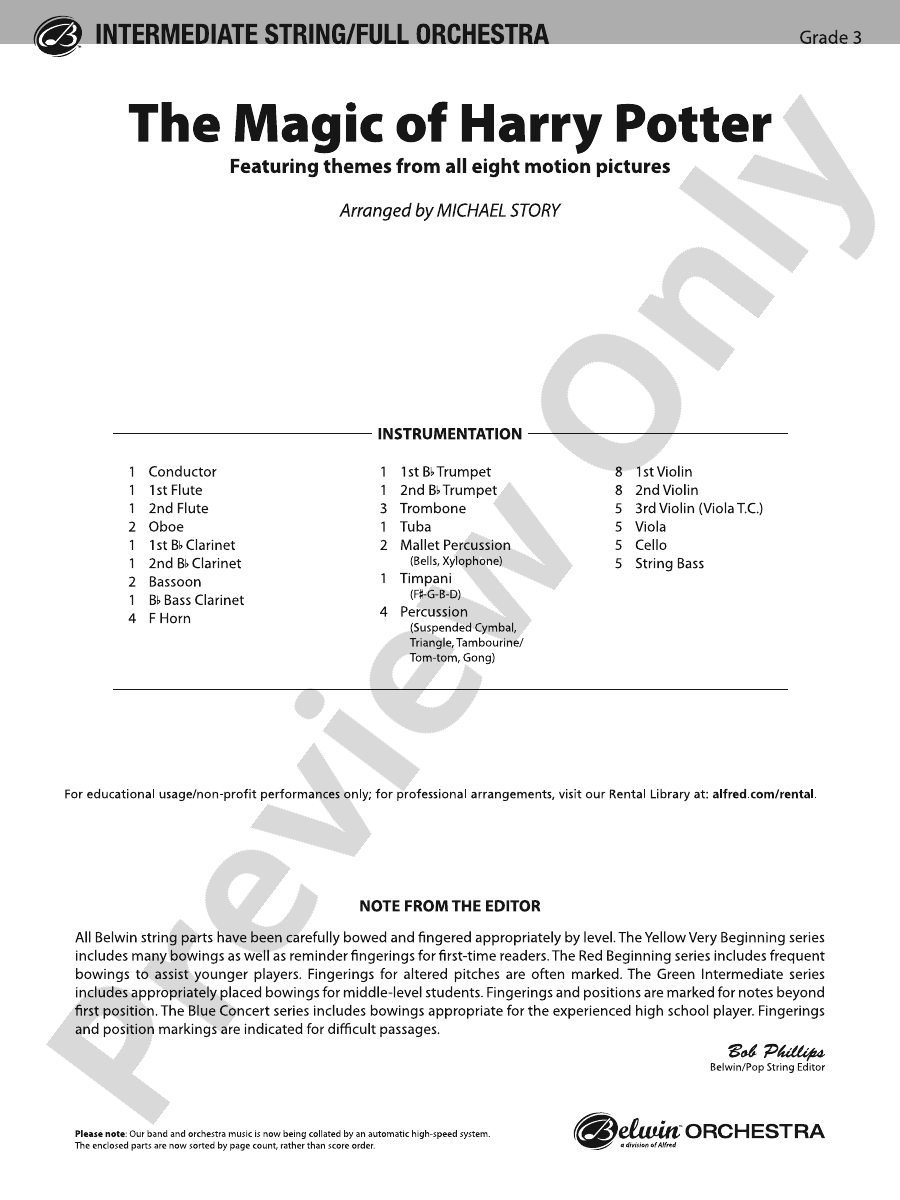 The Magic of Harry Potter: Full Orchestra Conductor Score & Parts ...