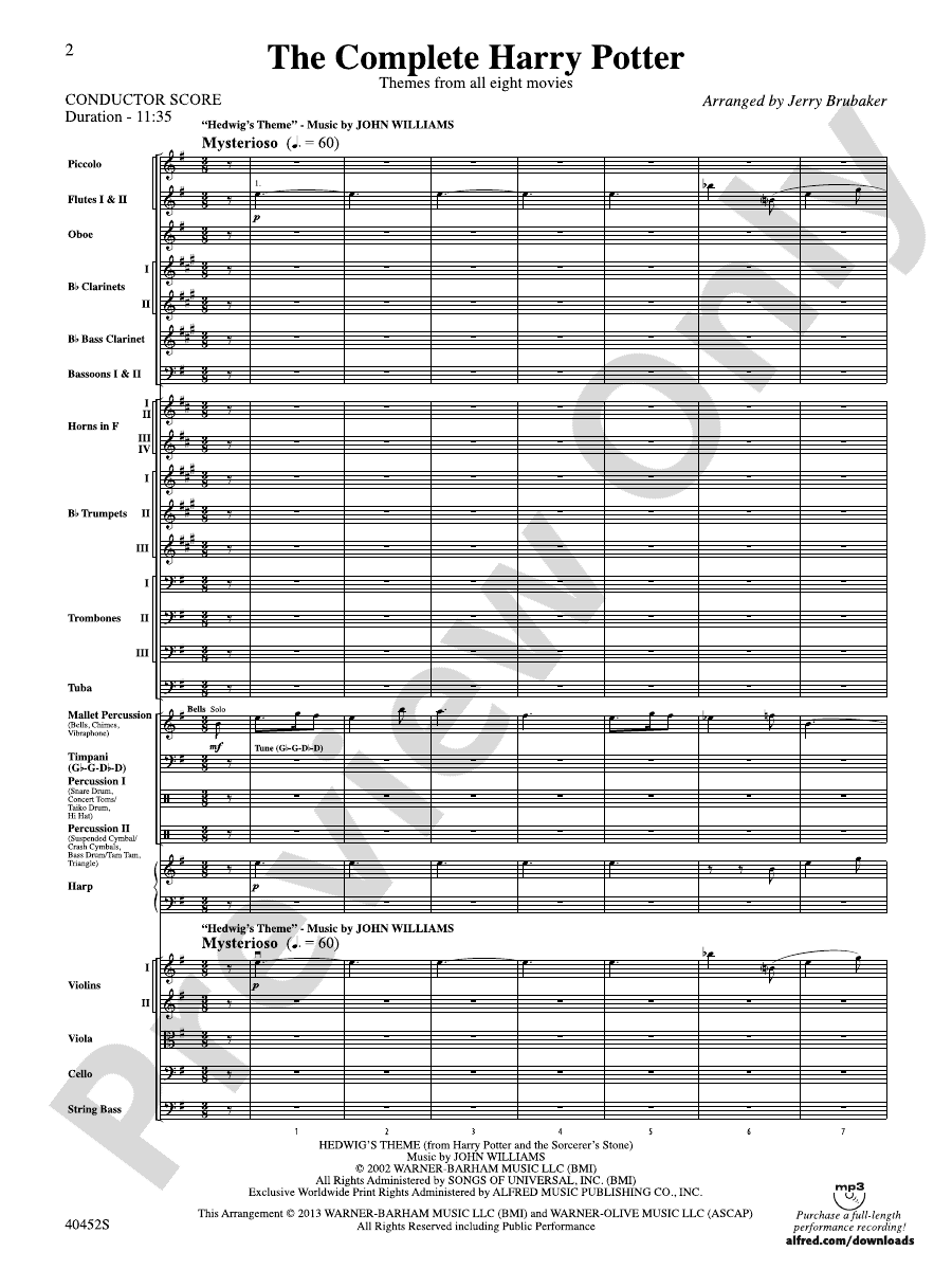 The Complete Harry Potter: Full Orchestra Conductor Score & Parts ...