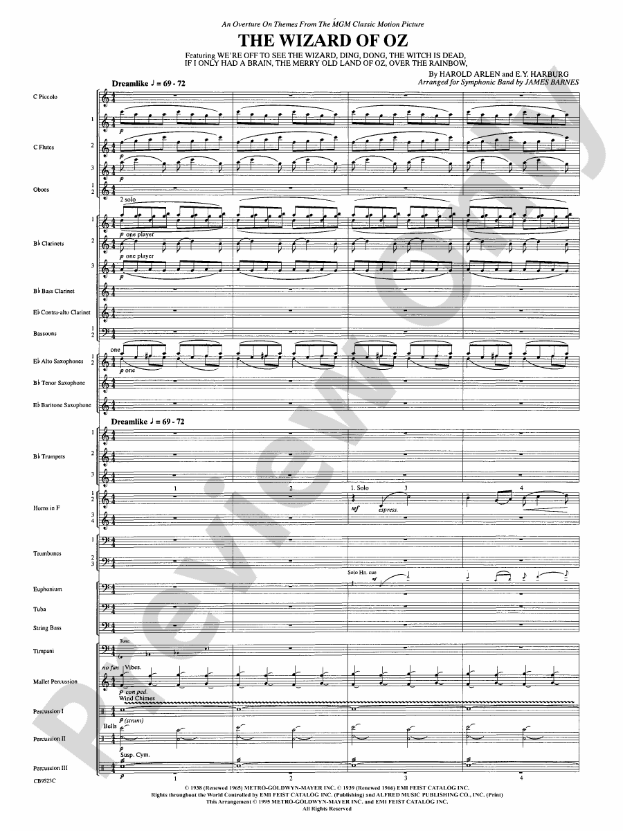 The Wizard of Oz (Medley): Concert Band Conductor Score & Parts ...