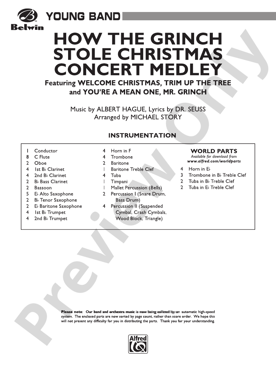How the Grinch Stole Christmas: Concert Band Conductor Score & Parts ...
