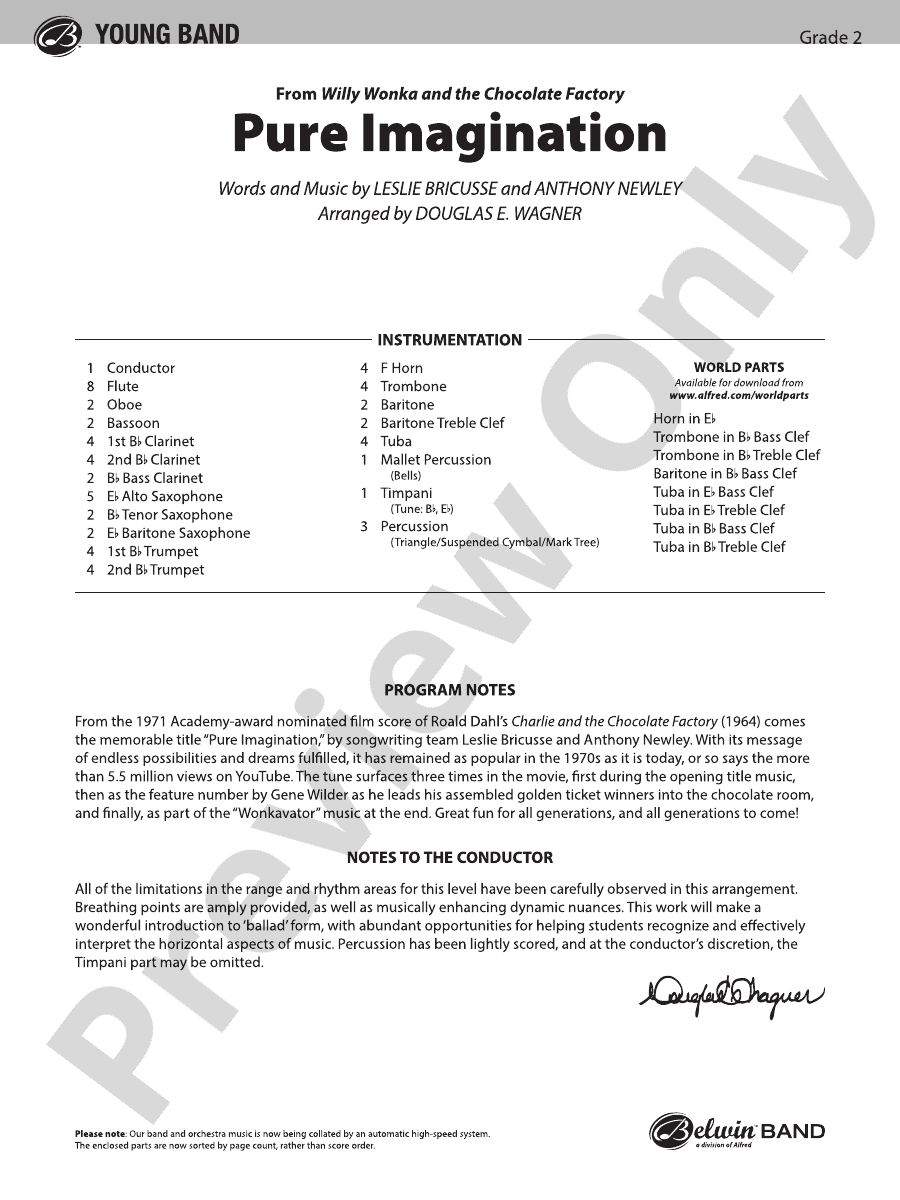 Pure Imagination (from Willy Wonka and the Chocolate Factory): Concert Band Conductor Score ...