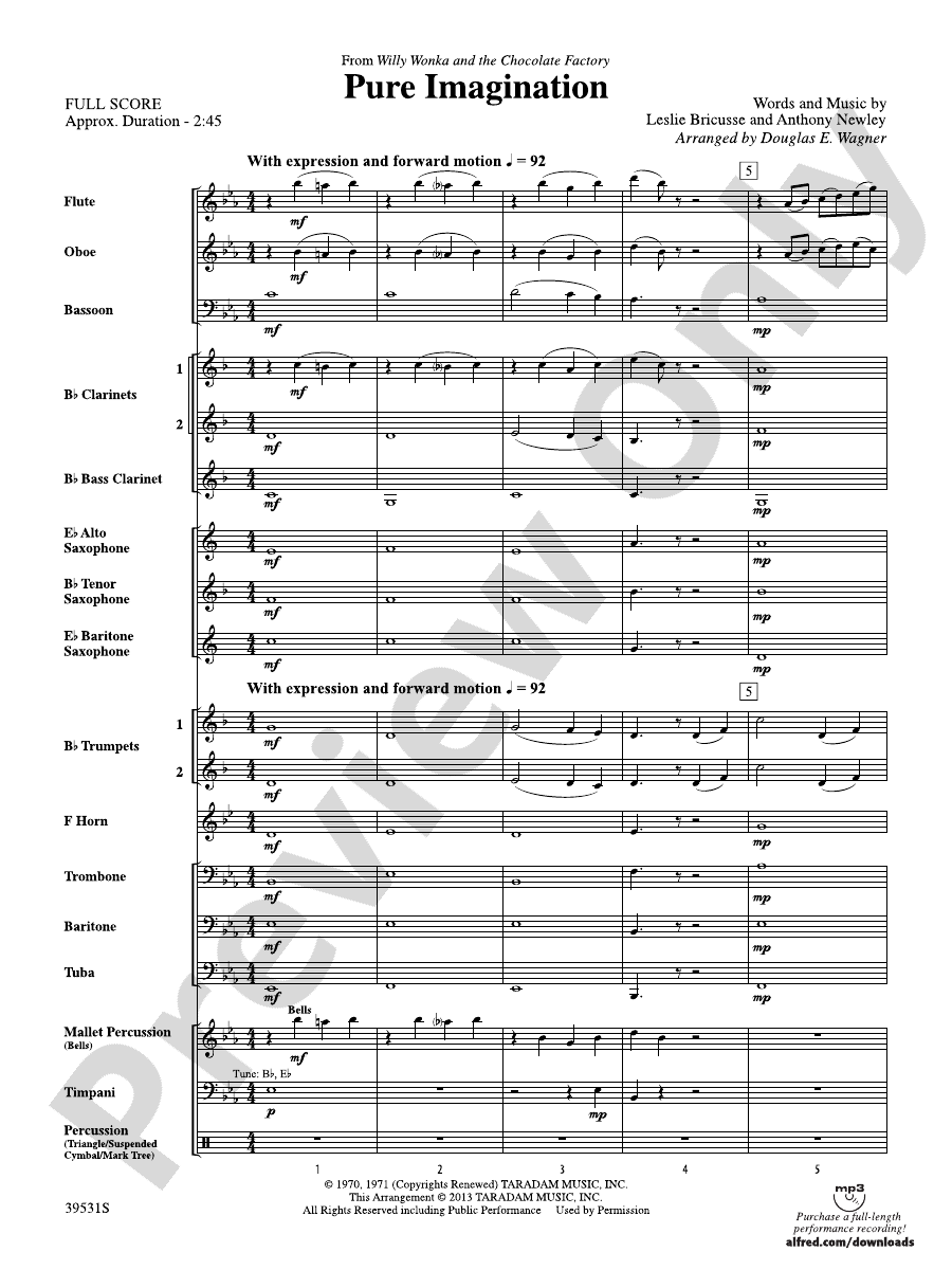 Pure Imagination (from Willy Wonka and the Chocolate Factory): Concert Band Conductor Score ...