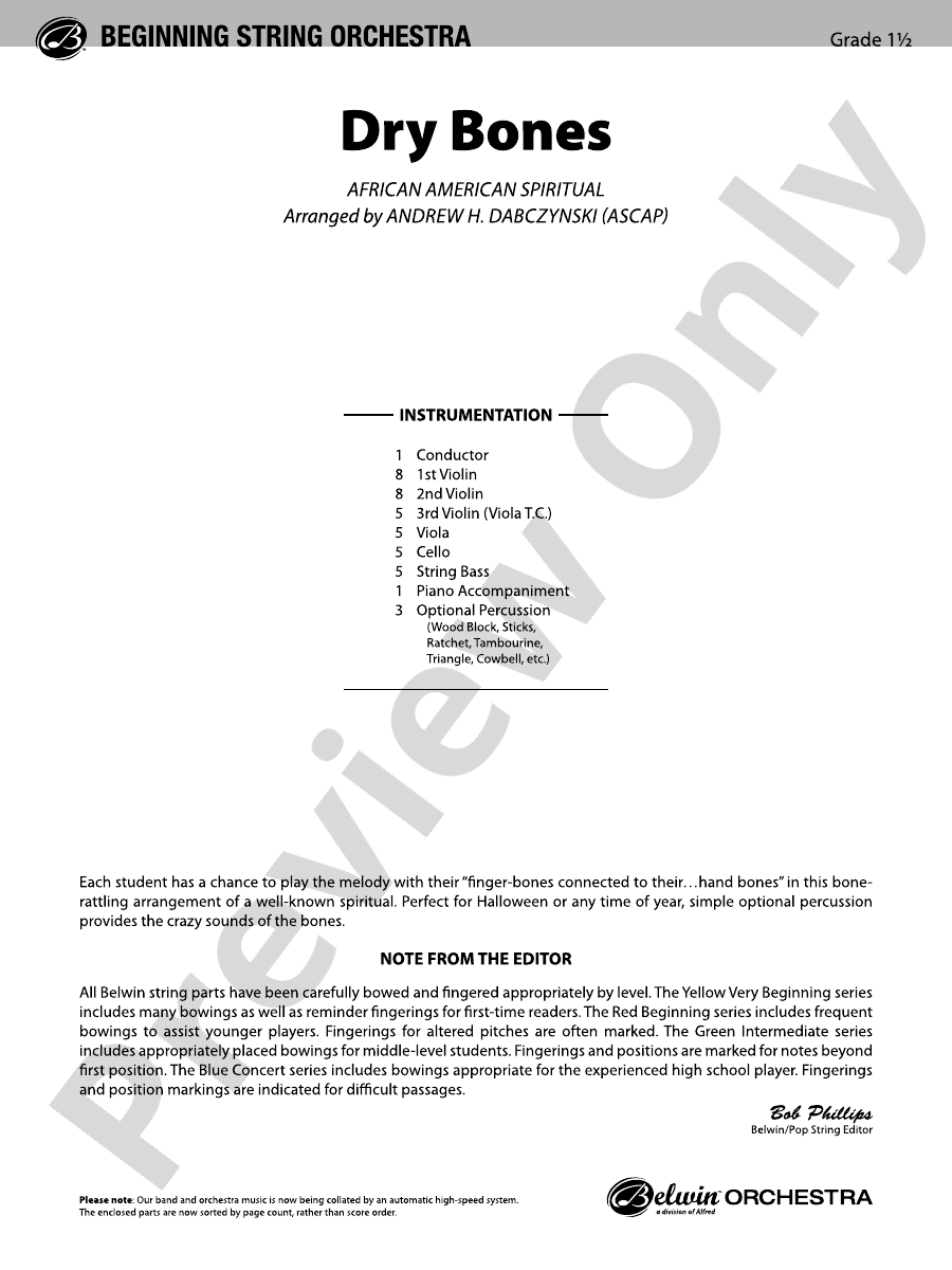 Dry Bones: String Orchestra Conductor Score & Parts - Digital Sheet ...