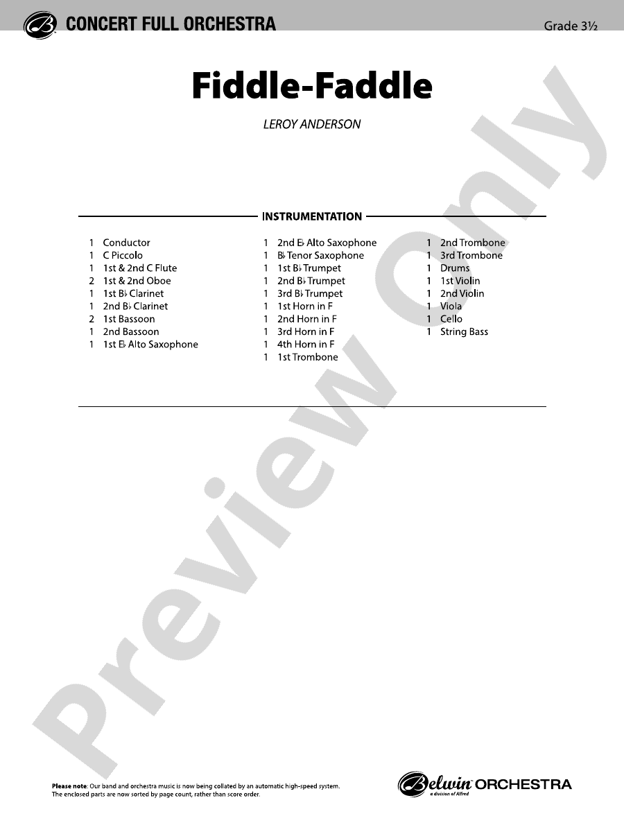 Fiddle-Faddle: Full Orchestra Conductor Score & Parts: Leroy Anderson ...