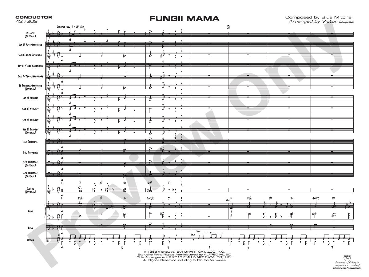 Fungii Mama: Jazz Ensemble Conductor Score & Parts: Blue Mitchell - Digital Sheet Music Download