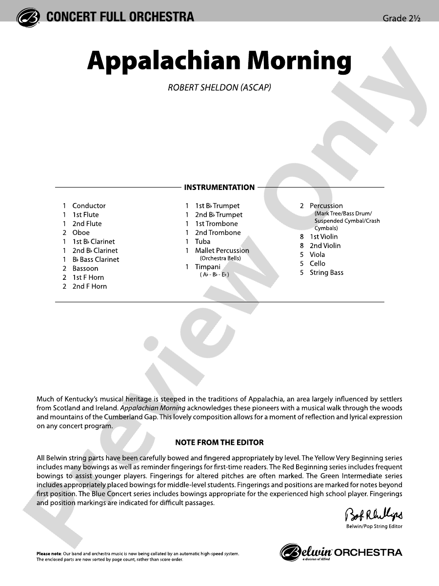 Appalachian Morning: Full Orchestra Conductor Score & Parts: Robert ...
