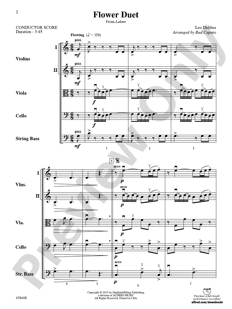 Flower Duet: String Orchestra Conductor Score & Parts: Leo Delibes ...