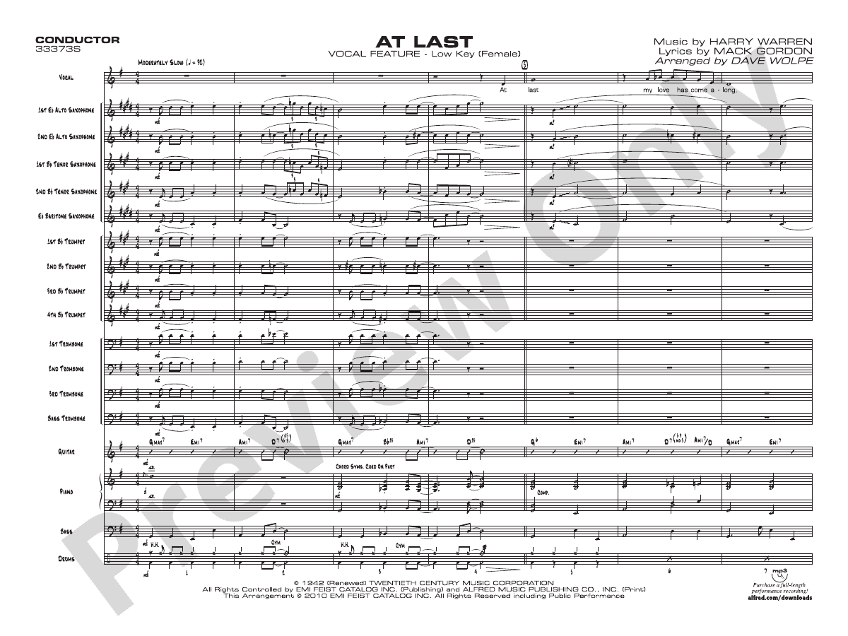At Last: Vocal Solo with Jazz Ensemble Conductor Score & Parts: Harry ...