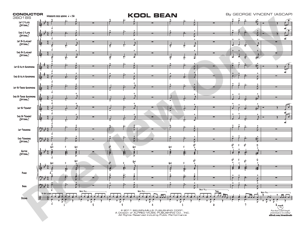 Kool Bean: Jazz Ensemble Conductor Score & Parts: George Vincent ...