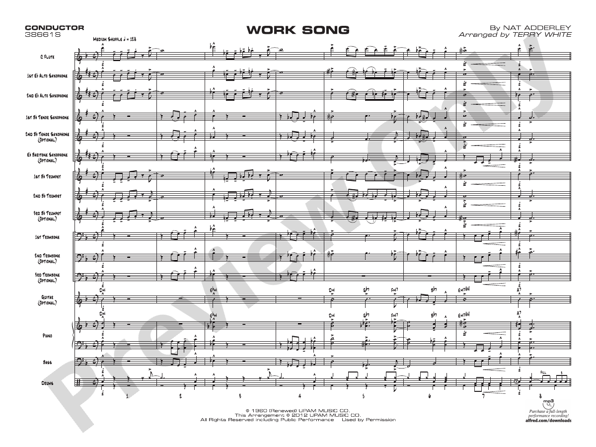 Work Song: Jazz Ensemble Conductor Score & Parts: Nat Adderley ...