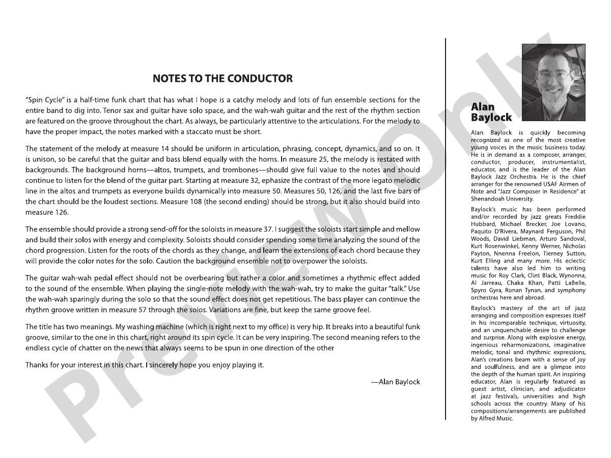 Spin Cycle: Jazz Ensemble Conductor Score & Parts: Alan Baylock ...