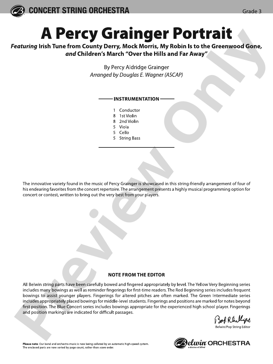 A Percy Grainger Portrait: String Orchestra Conductor Score & Parts ...