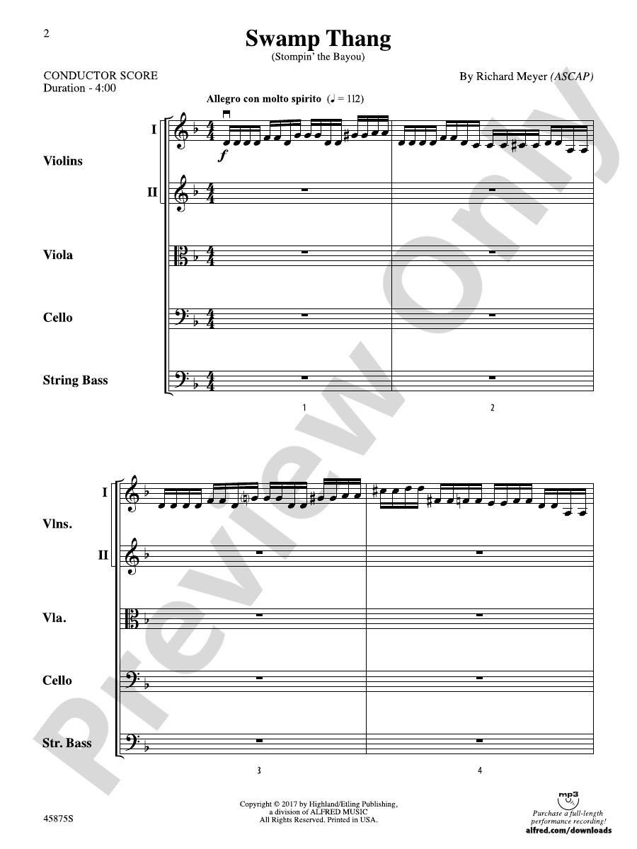 Swamp Thang: String Orchestra Conductor Score & Parts: Richard Meyer ...