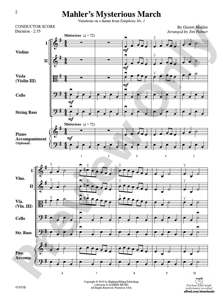 Mahler's Mysterious March: String Orchestra Conductor Score & Parts ...