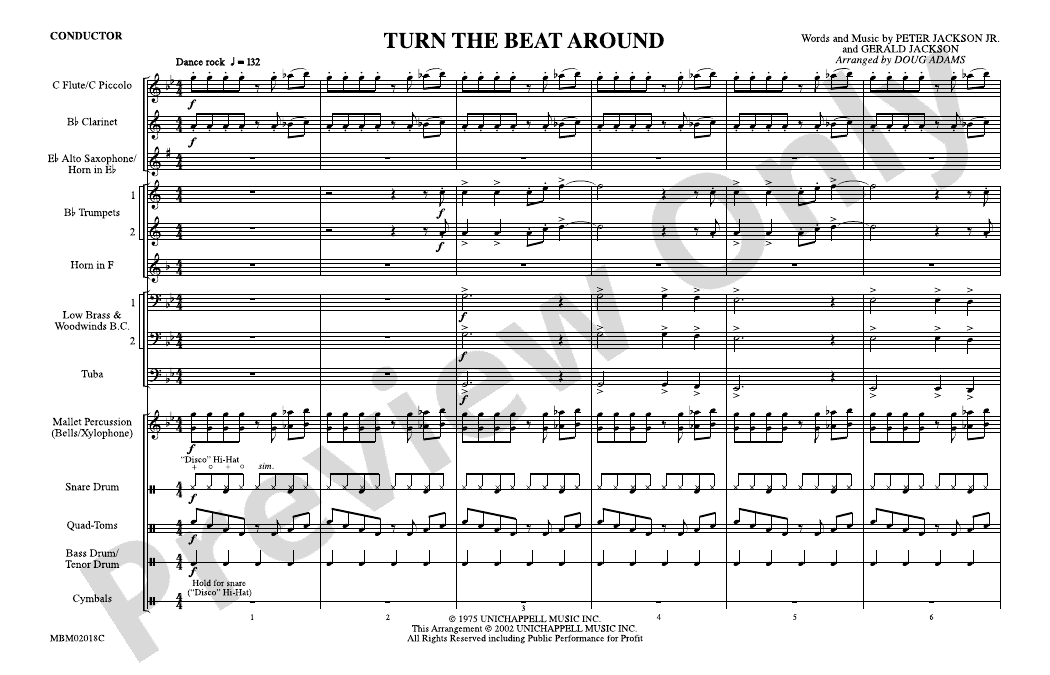 Turn the Beat Around: Marching Band Conductor Score & Parts: Gerald ...