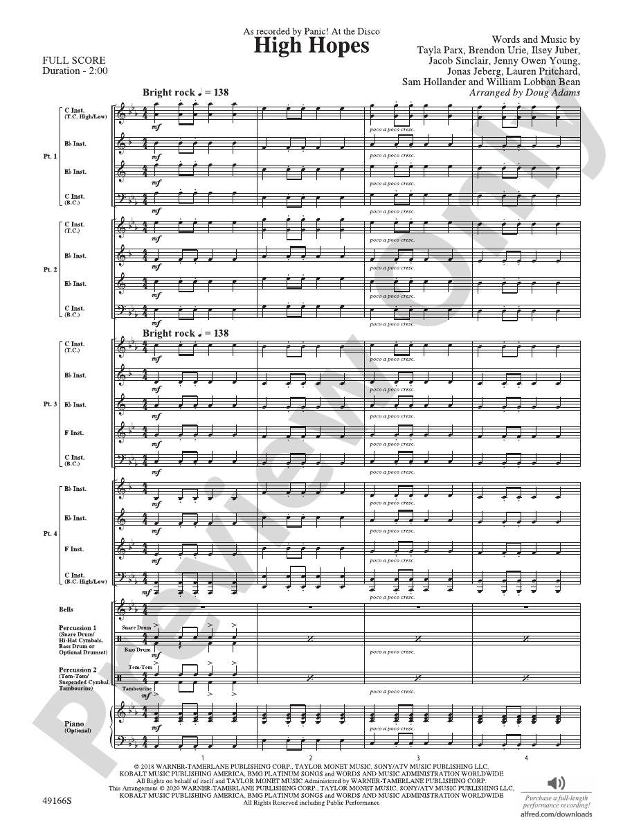High Hopes: Flexible Band/String Ensemble Score & Parts: Tayla Parx ...