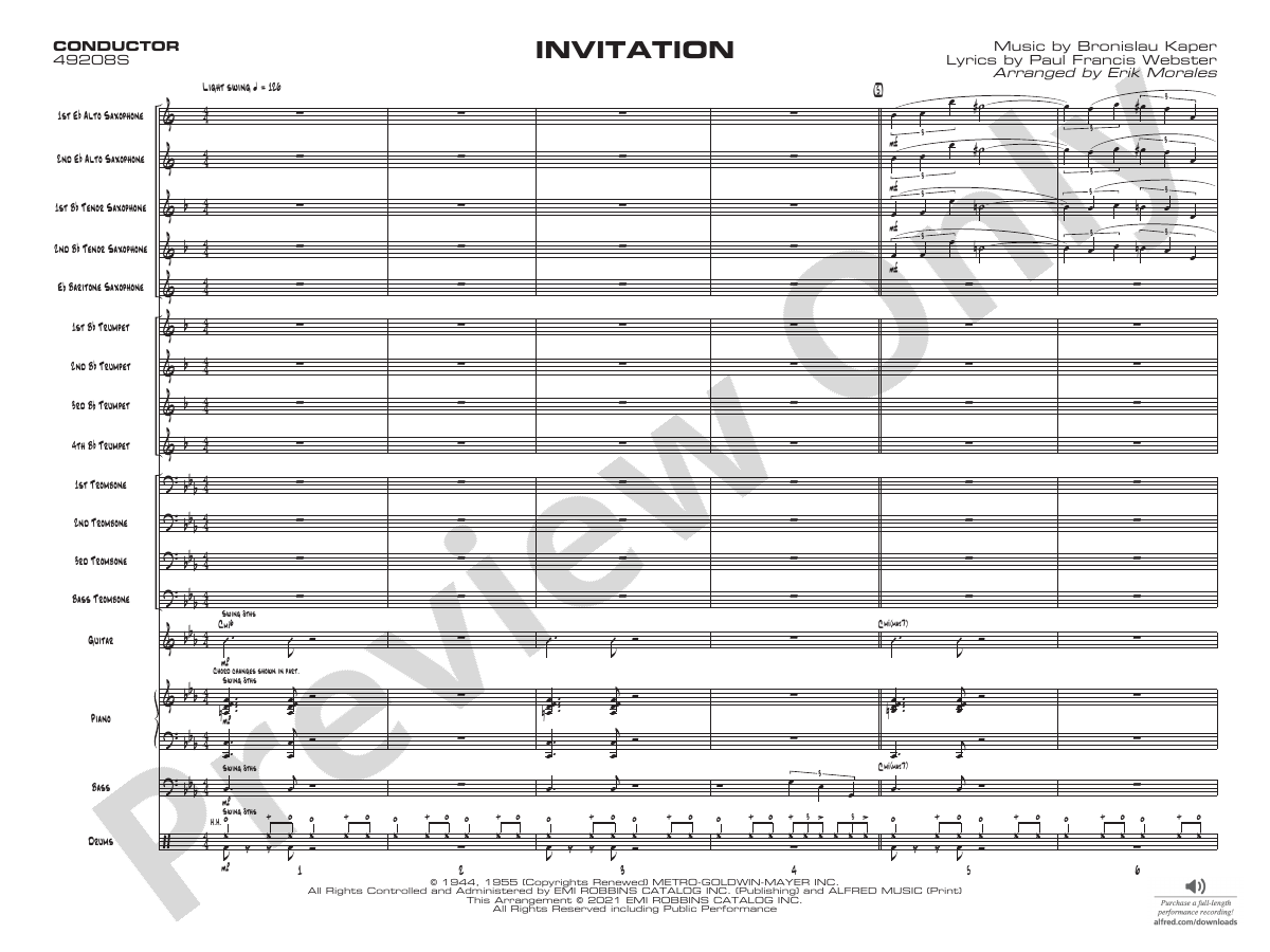 Invitation: Jazz Ensemble Conductor Score & Parts: Bronislau Kaper ...