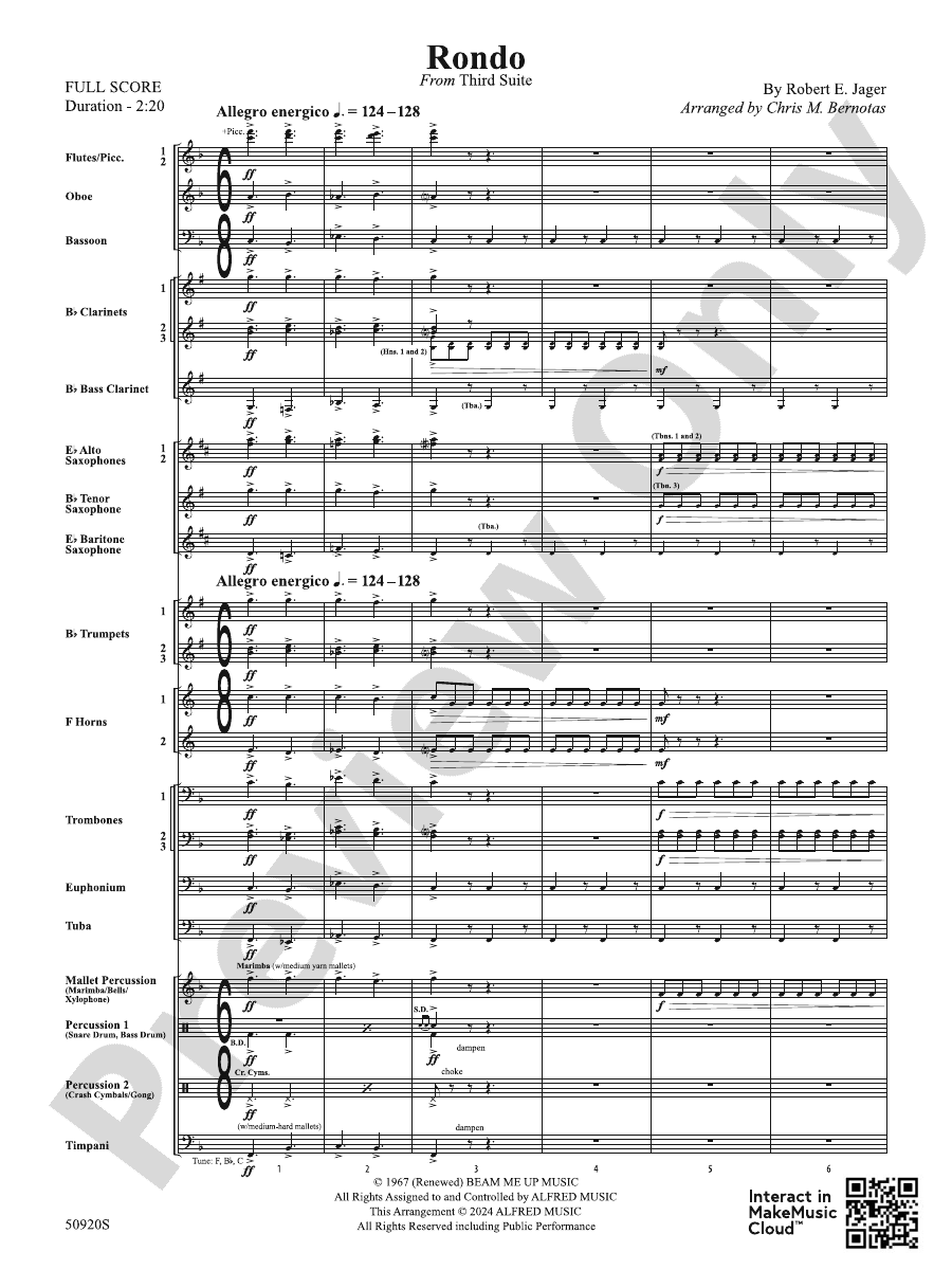Rondo: Concert Band Conductor Score & Parts: Robert E. Jager - Digital ...