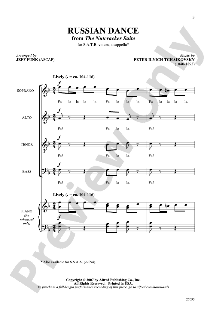 Russian Dance (from The Nutcracker Suite): SATB, a cappella Choral ...
