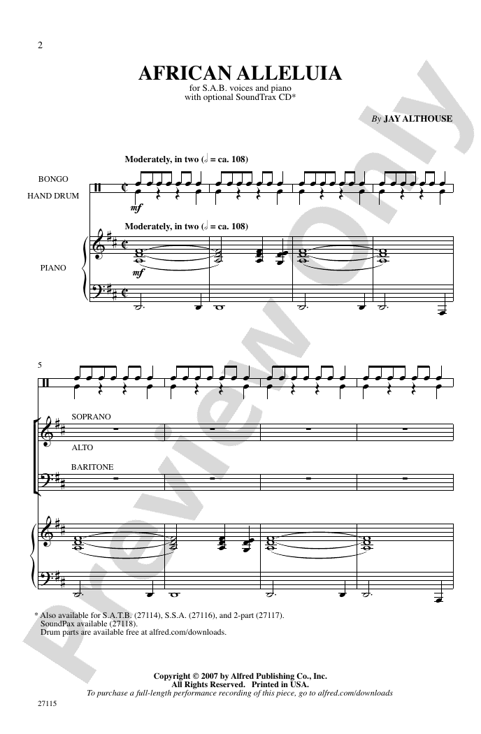 African Alleluia: SAB Choral Octavo: Jay Althouse - Digital Sheet Music ...