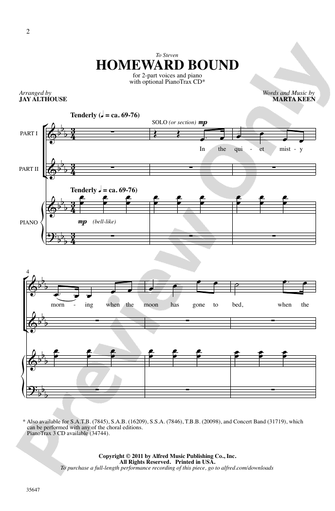 Homeward Bound: 2-Part Choral Octavo: Marta Keen - Digital Sheet Music ...