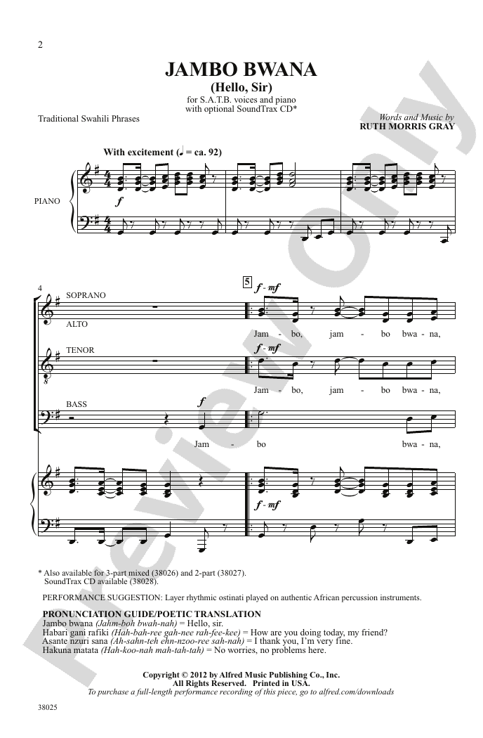 Jambo Bwana: SATB Choral Octavo: Ruth Morris Gray - Digital Sheet Music ...