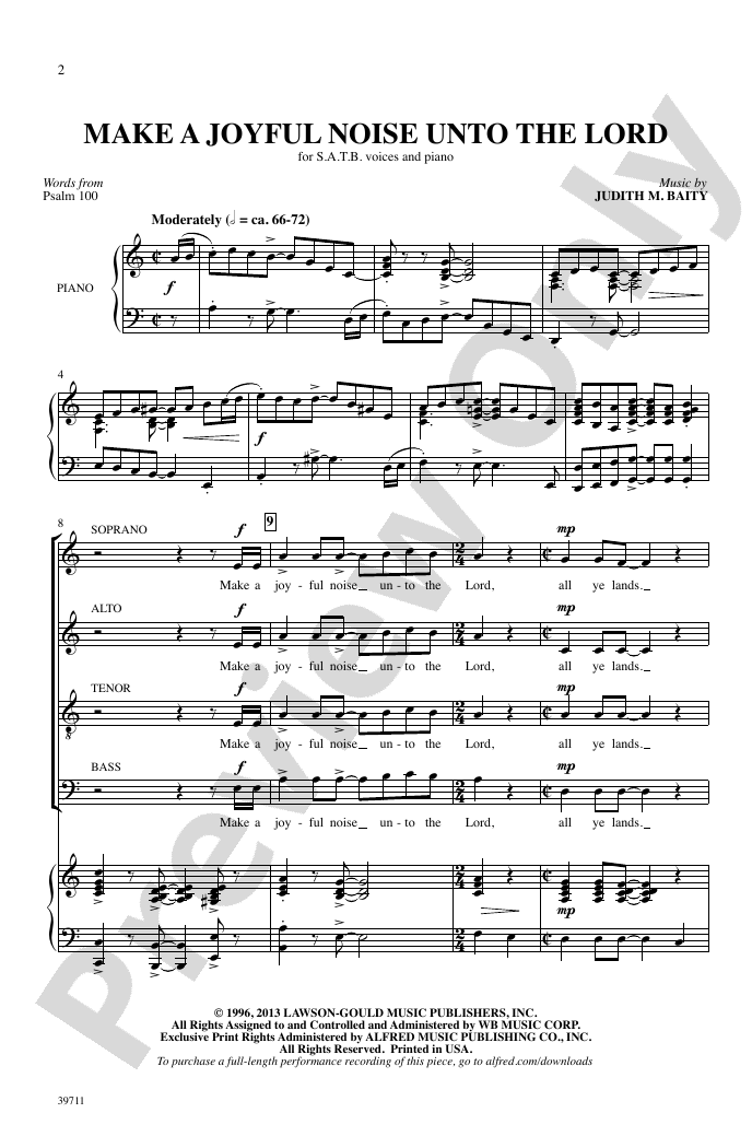 Make a Joyful Noise Unto the Lord: SATB Choral Octavo: Judith Baity ...