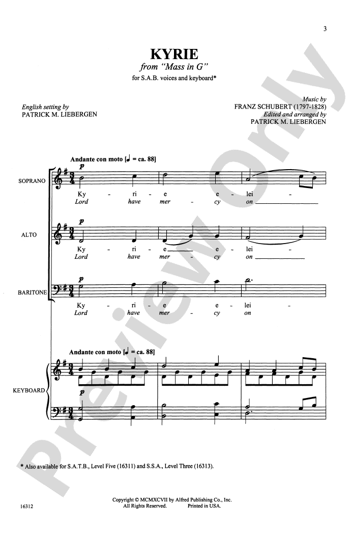 Kyrie (from Mass in G): SAB Choral Octavo: Franz Schubert - Digital ...