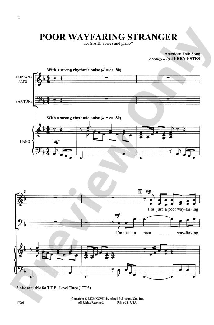 Poor Wayfaring Stranger: SAB Choral Octavo - Digital Sheet Music Download
