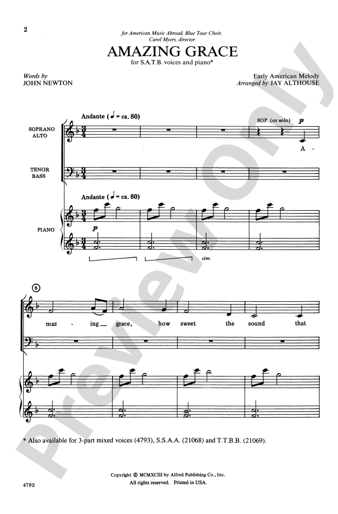Amazing Grace: SATB Choral Octavo - Digital Sheet Music Download