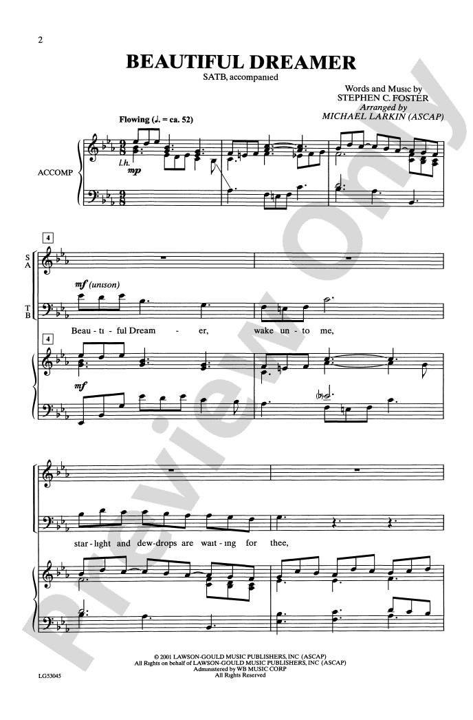 Beautiful Dreamer: SATB Choral Octavo: Stephen Foster - Digital Sheet ...