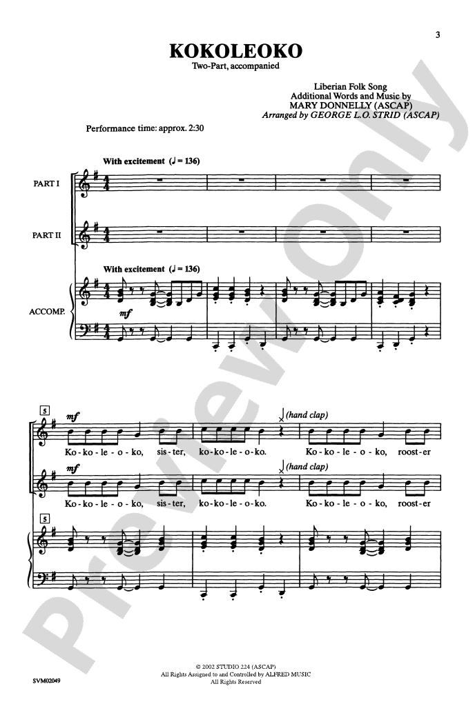 Kokoleoko: 2-Part Choral Octavo: Mary Donnelly - Digital Sheet Music ...