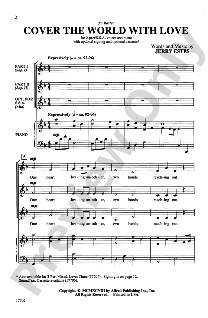 Cover the World with Love: 2-Part (with Sign Language) Choral Octavo ...
