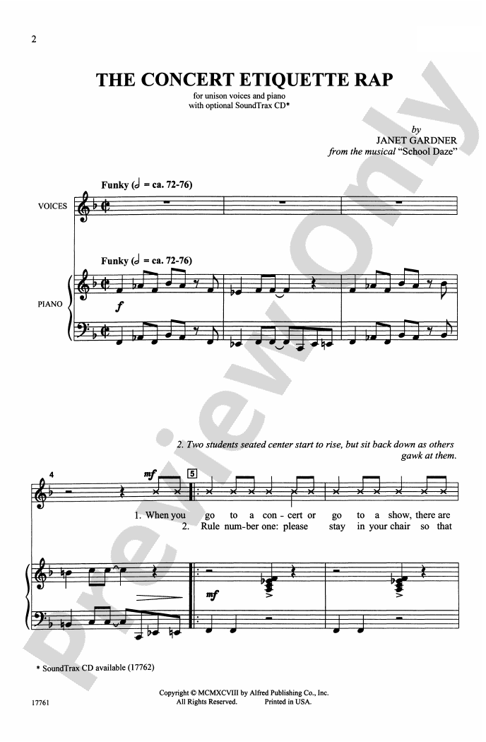 The Concert Etiquette Rap: Unison (with Staging Suggestions) Choral ...