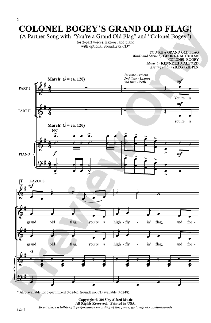 Colonel Bogey's Grand Old Flag!: 2-Part Choral Octavo: George M. Cohan ...