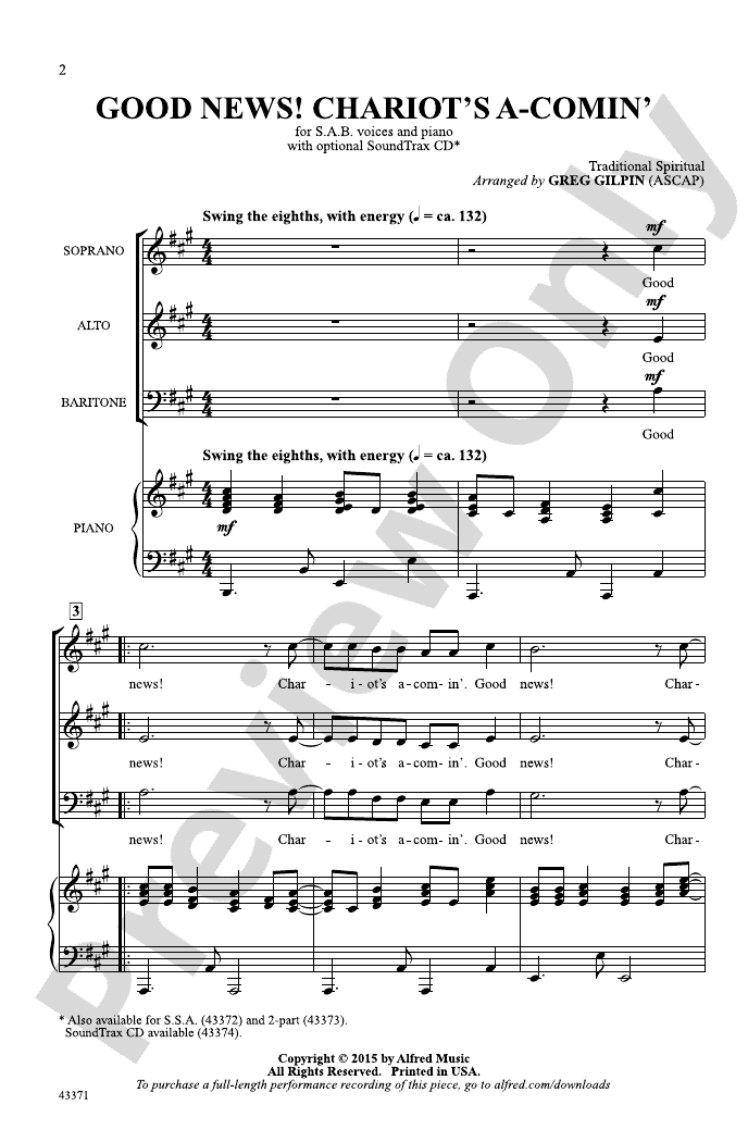 Good News! Chariot's A-Comin': SAB Choral Octavo - Digital Sheet Music ...