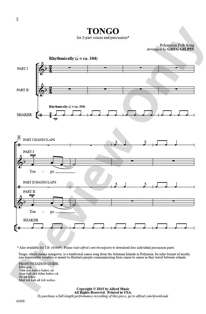 Tongo: 2-Part Choral Octavo - Digital Sheet Music Download