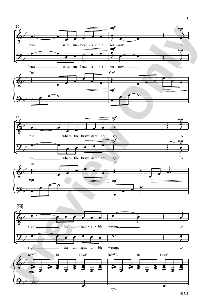 The Impossible Dream (from the musical Man of La Mancha): TTBB Choral Octavo: Mitch Leigh ...