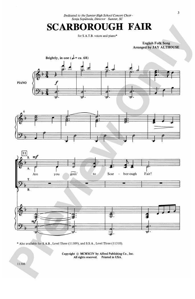 Scarborough Fair: SATB Choral Octavo - Digital Sheet Music Download